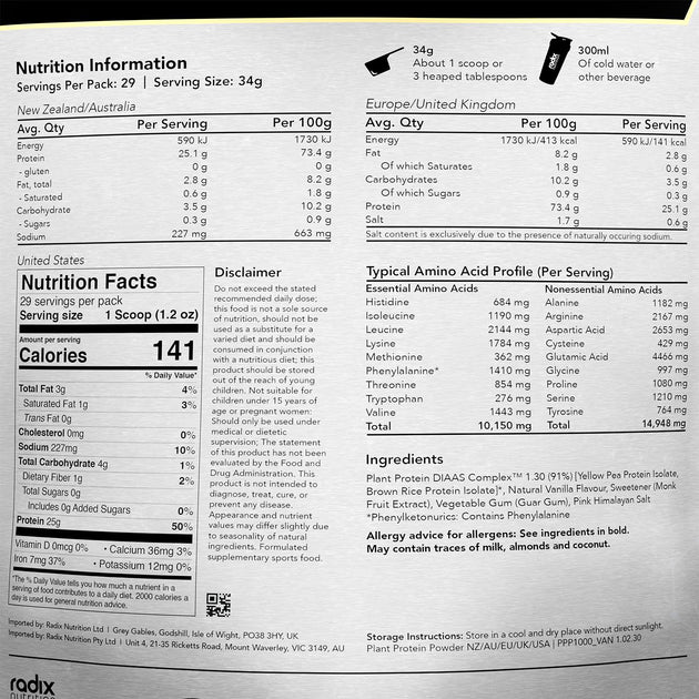 Radix Natural Plant Protein Powder, 1kg | Gearshop NZ