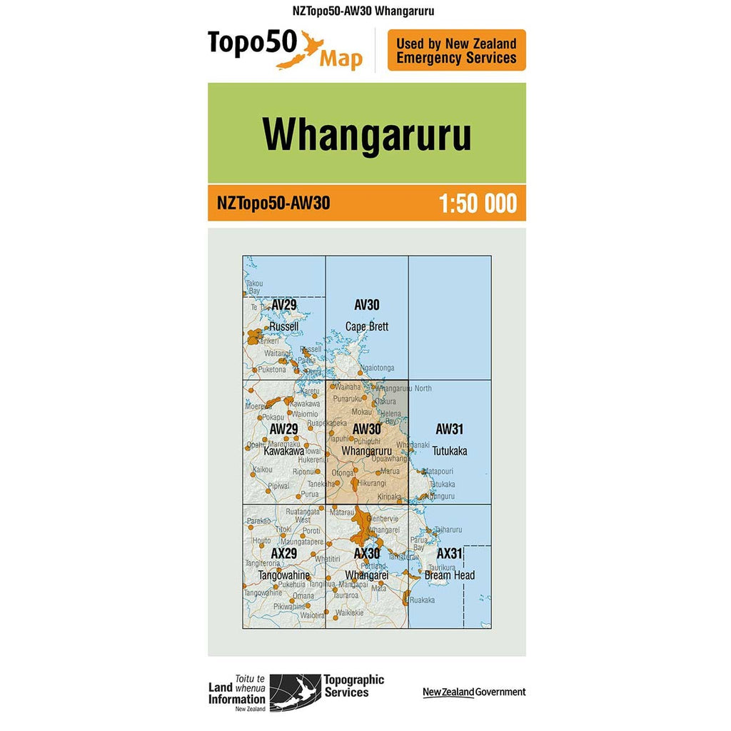 NZ Topo 50 Map AW30 Whangaruru | Gearshop NZ