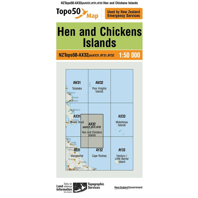 NZ Topo 50 Map AX32 Hen and Chickens Islands | Gearshop NZ