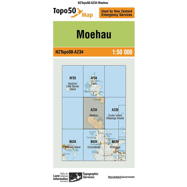 NZ Topo 50 Map AZ34 Moehau | Gearshop NZ