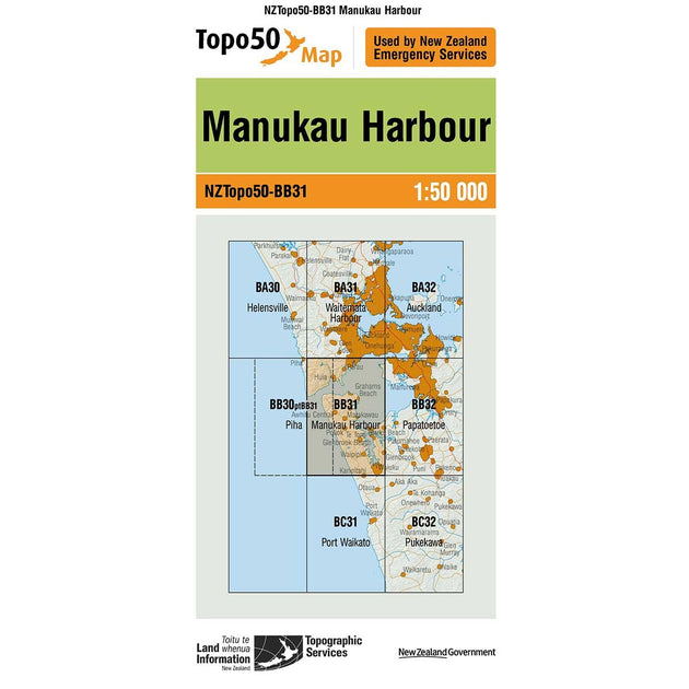 NZ Topo 50 Map BB31 Manukau Harbour | Gearshop NZ