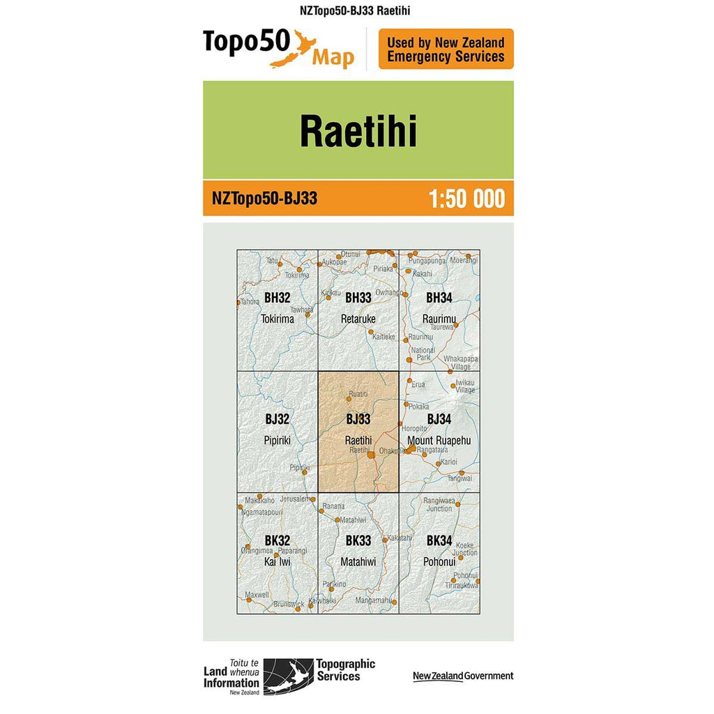 NZ Topo 50 Map BJ33 Raetihi