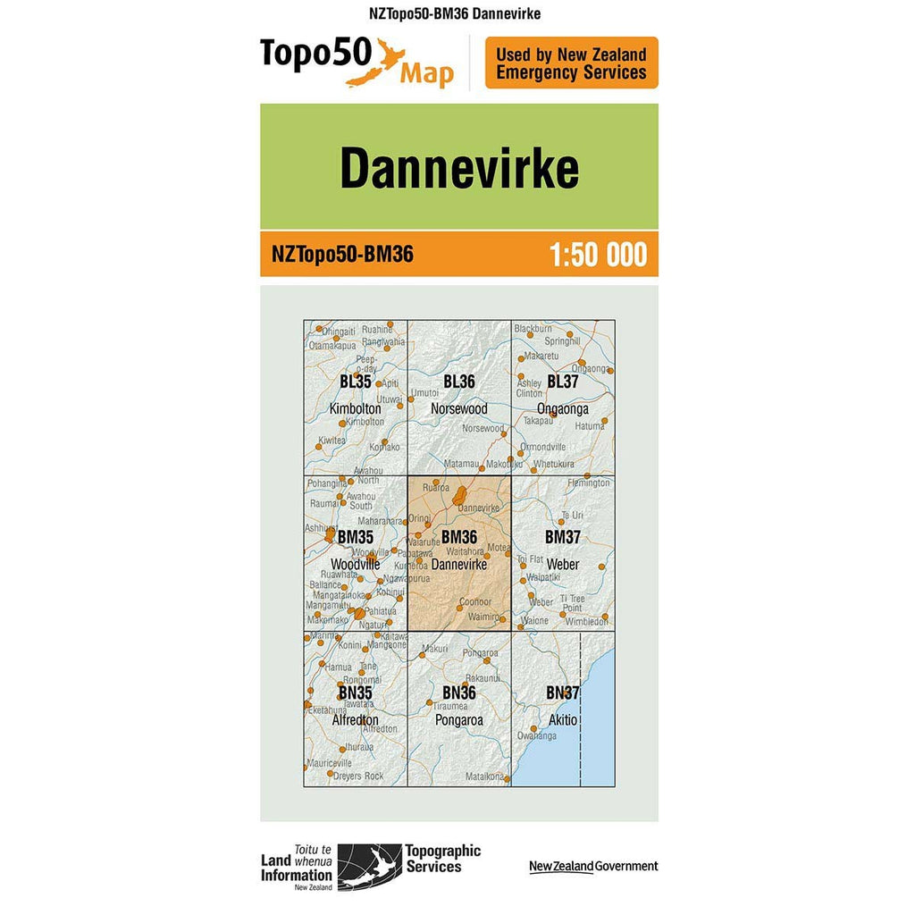 NZ Topo 50 Map BM36 Dannevirke | Gearshop NZ