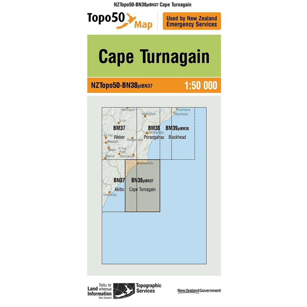 NZ Topo 50 Map BN38 Cape Turnagain | Gearshop NZ