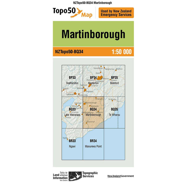 NZ Topo 50 Map BQ34 Martinborough | Gearshop NZ