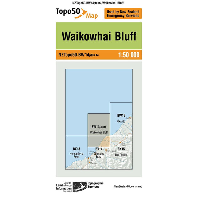 NZ Topo 50 Map BW14 Waikowhai Bluff | Gearshop NZ