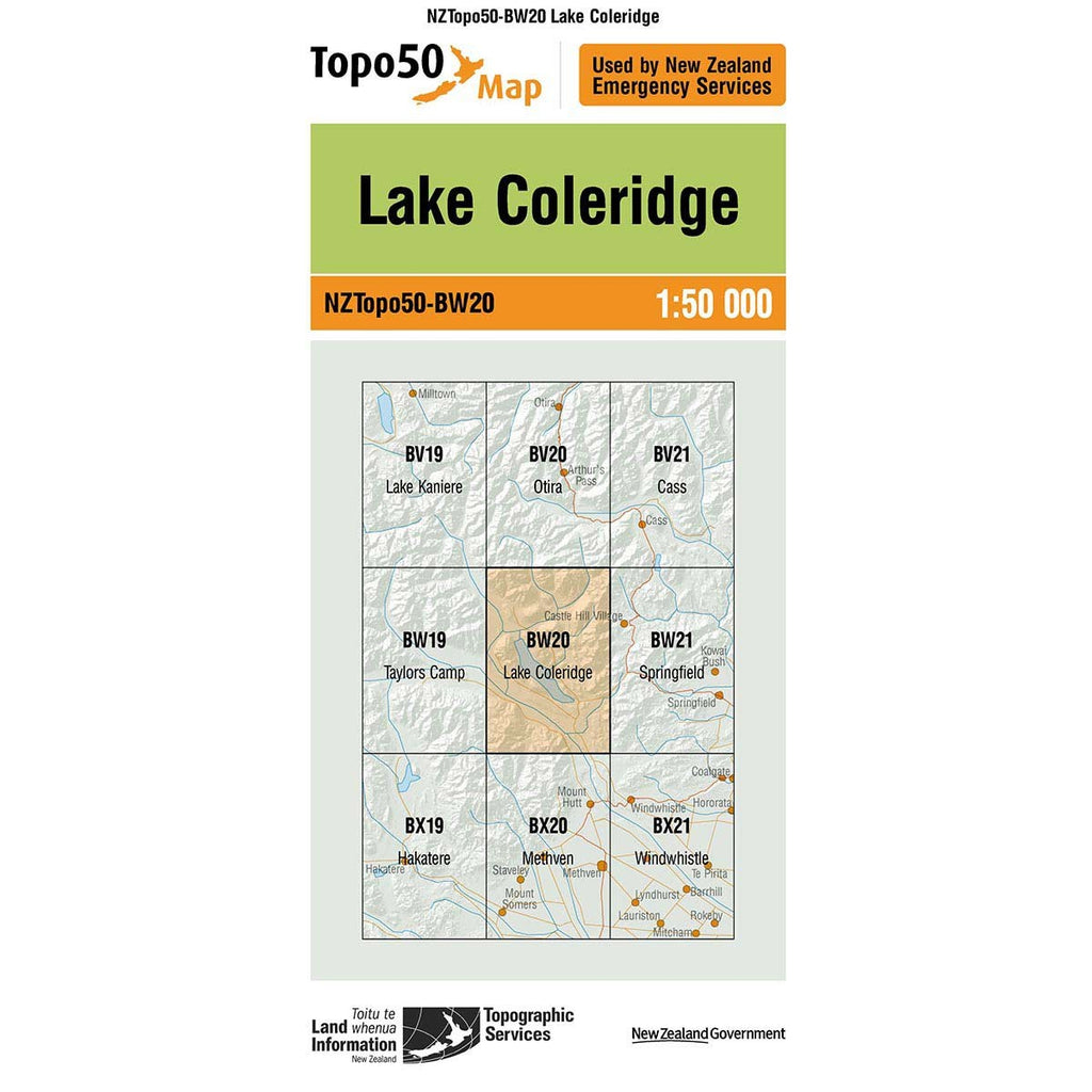 NZ Topo 50 Map BW20 Lake Coleridge | Gearshop NZ