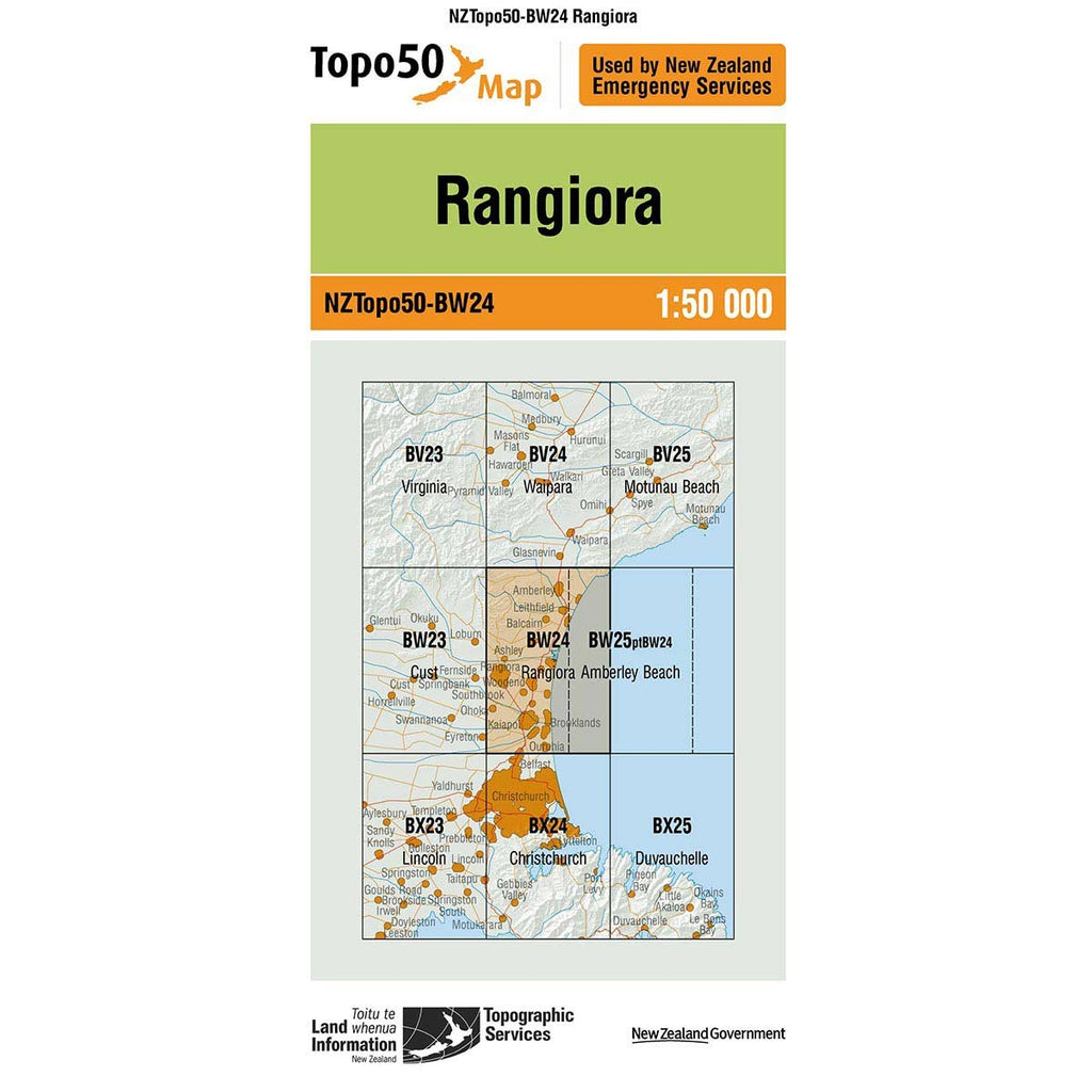 NZ Topo 50 Map BW24 Rangiora | Gearshop NZ
