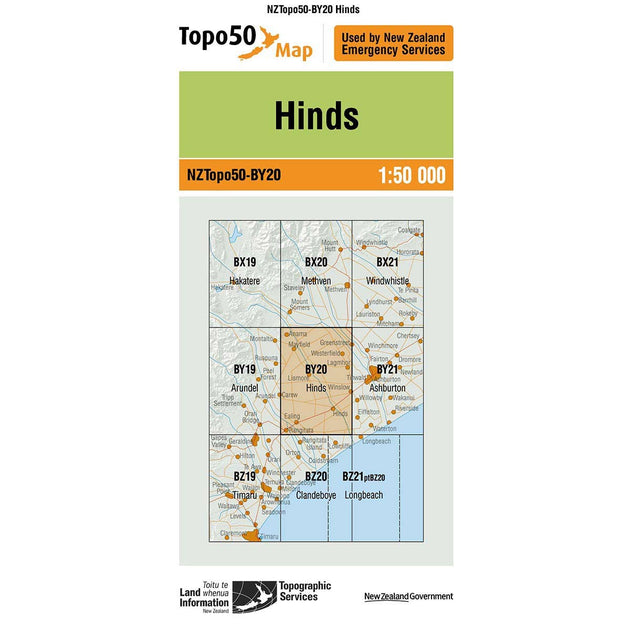 NZ Topo 50 Map BY20 Hinds | Gearshop NZ