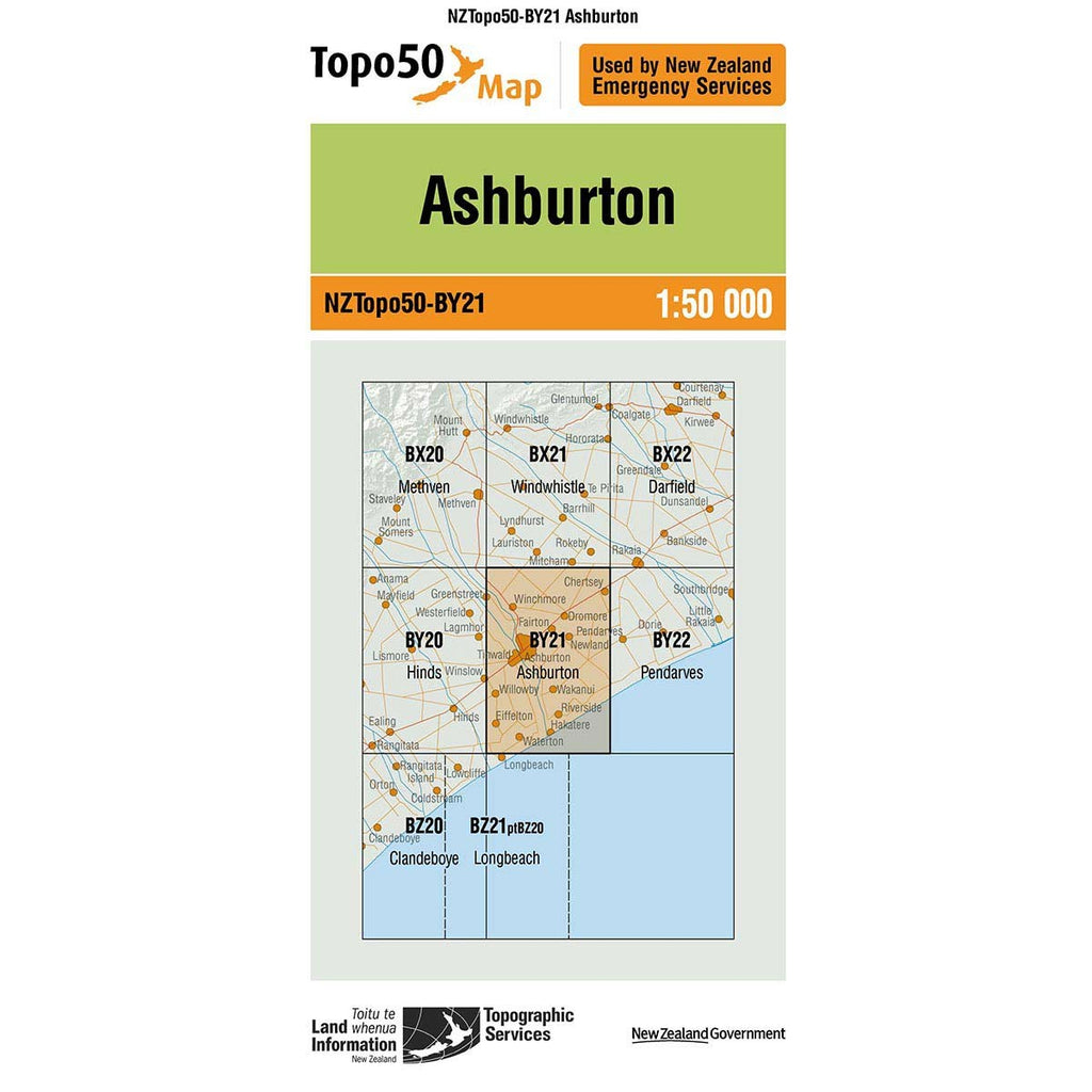 NZ Topo 50 Map BY21 Ashburton | Gearshop NZ