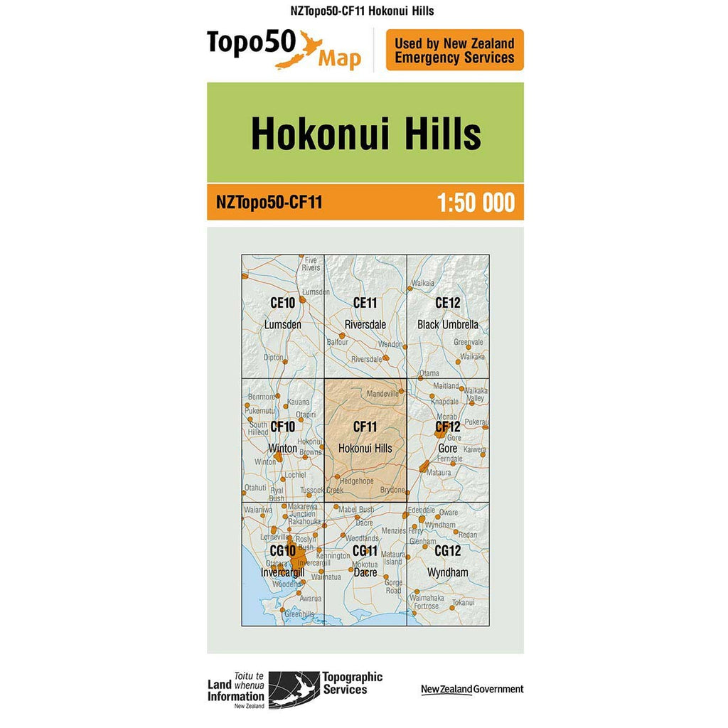 NZ Topo 50 Map CF11 Hokonui Hills | Gearshop NZ