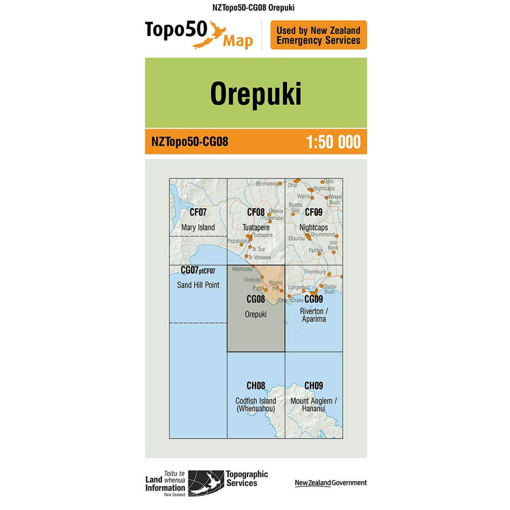 NZ Topo 50 Map CG08 Orepuki | Gearshop NZ